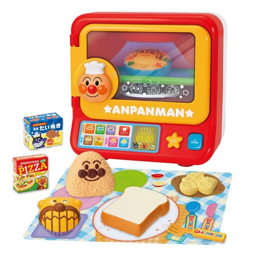 チン!すると、こんがり色が変わるオーブンレンジ セット内容:本体 オーブントレイ フォーク アンパンマン焼きおにぎり グラタン カップケーキ ポテト トースト ランチョンマット 冷凍ピザ箱 冷凍たい焼き箱(紙) 単3電池3本使用(別売り) ...
