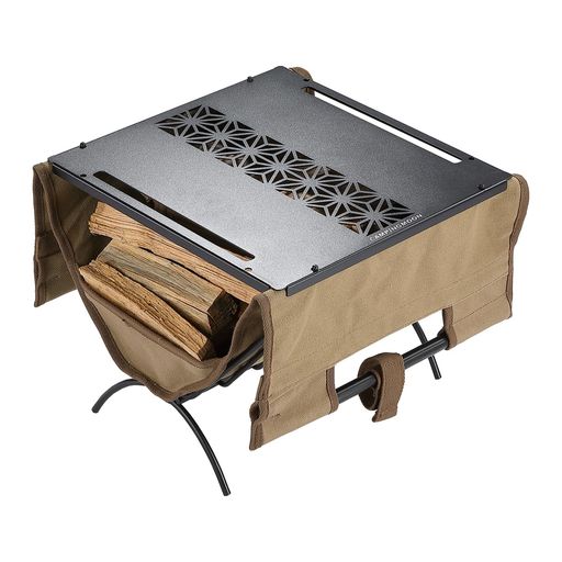 材質:スチール・黒メッキ サイズ(使用時):ファイアサイドテーブル/約36x35xH31cm; ログキャリー/87x40x10cm サイズ(収納時):約36x41x9cm 重量:約4.0kg セット内容:薪スタンドラックT-235、専用天板...