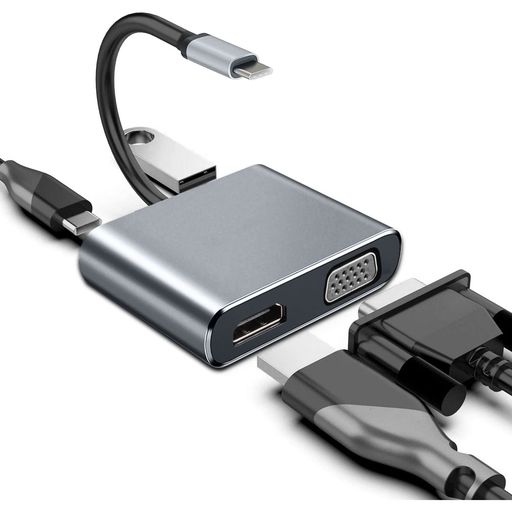 【VGAHDMIType-C变换アダプタ】:4in1USB-Cハブには、HDMIポート、VGAポート、USB-C充電ポート、USB3.0ポートを1つのドッキングステーションに集約しています。デバイスの接続、データ転送、充電など、さまざまなニ...