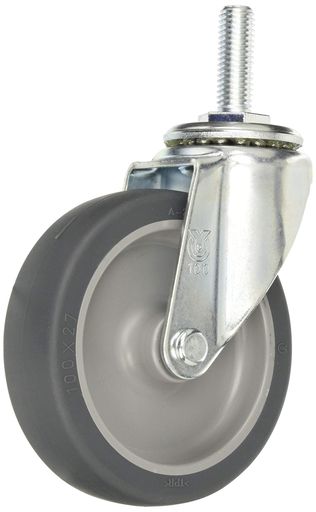 ●許容荷重(daN):50 ●車輪径(mm):100 ●取付高(mm):126 ●ねじ:M12x35(P:1.75)●対辺(mm):21 ●車輪材質:エラストマー