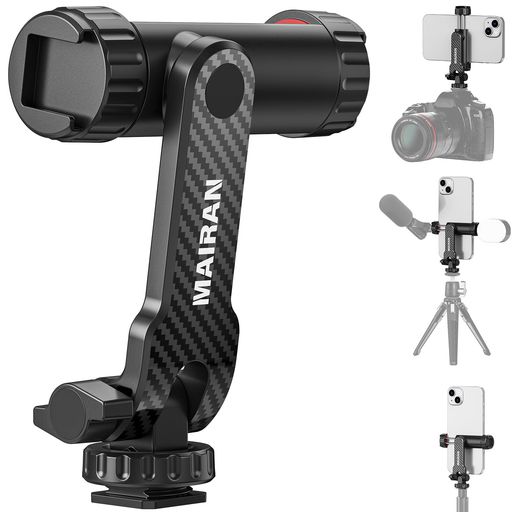 [デュアルコールドシューマウント] MAIRANスマホホルダーの両端には360度回転可能なコールドシューが装備されており、ビデオライトやカメラと組み合わせて使用することができ、写真撮影やビデオ撮影の効果を大幅に向上させます [1/4標準ネジ...