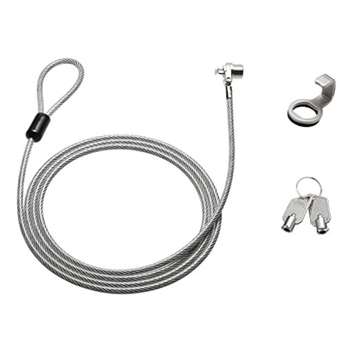 3x7mmの標準スロットに取り付けるセキュリティワイヤーです。 周辺機器などのケーブルも同時にロックができるパーツ付きです。