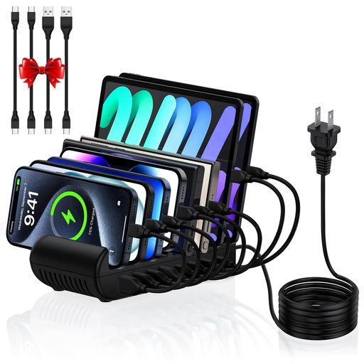 ❤【8ポート同時充電・卓上収納可能】:充電ステーションで超片付く。散らかりがち充電ケーブルは場所をきめるとスッキリ整います!最大8台、複数のデバイスを同時に充電、ChrisPow充電ステーションは急速充電器と収納スタンド一体になった、テーブ...