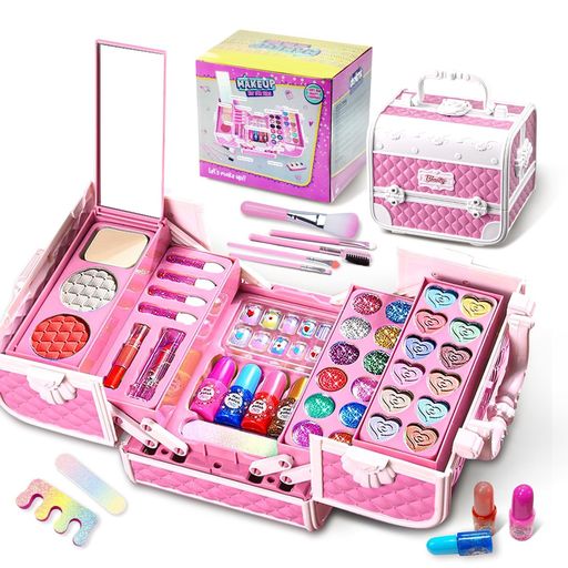 【豪華40点入りキッズコスメセット】メイクの楽しさを体験しよう!このメイクセット女の子には、子どもが憧れる全てのメイクアイテムが揃っています。アイシャドウ(18色グリッター+18色マット)、チーク、リップ、ファンデーション、ネイルポリッシュ...