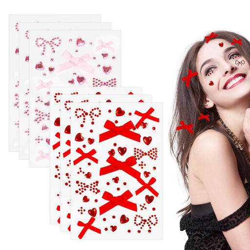 「商品仕様」素材:樹脂+ポリエステル、セット内容:6枚セット(ピンク3枚+レッド3枚) 「材質について」:環境にやさしく健康的な樹脂製ポリエステル製のシールで、無害で無毒で、お肌に害を及ぼすことはありません。フェイシャルジェムステッカーは、...