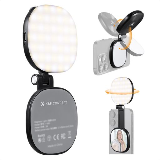 【MagSafe対応 非磁気スマホも対応】K&amp;F CONCEPT 自撮りライトは強力な磁石を内蔵しており、iPhone 12~17シリーズの場合は、スマホライトを直接に取り付けます。iPhone 12以前のスマホまたはMagSafe...