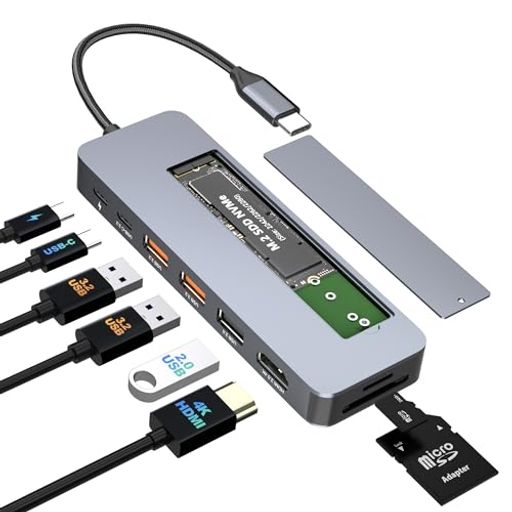 【9-IN-1 M.2 SSD 外付けケースー付きUSB Cハブ】M.2 SSD 外付けケース付きUSB-Cハブは、SSDケースとUSBドッキングステーションを一体化した革新的な進化形です。従来の枠組みを打ち破り、M.2 NVMe対応のSS...