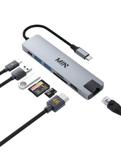 【7 in 1 多機能 USB-C ドック】 USB Type-Cポート1を4K HDMIx1、USB 3.0x1、USB 2.0x1、USB PD対応USB-Cx1、SD&amp;マイクロSDカードスロットx1、100メガビットイーサネッ...