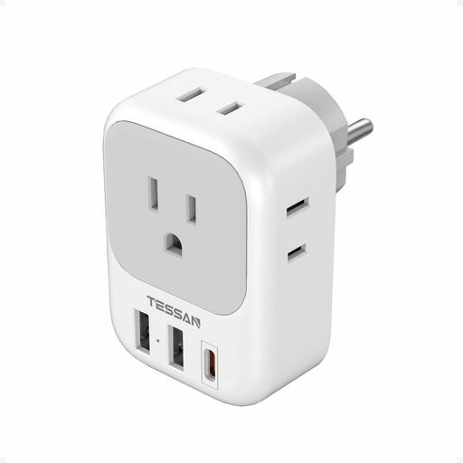 【一台七役SEタイプ変換プラグ】4個のAC差込口、2個のUSB-Aポートと1個のUSB-Cポートを搭載したSEタイプ変換プラグです。まとめて7台の機種が同時に充電できて、コンセント不足の問題が解決できます。コンセントは各方向に分配して、大き...