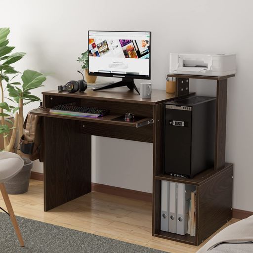 【ちょうどいいサイズ&amp;キーボードスライド付き】💻天板サイズ幅75x奥行50cmで、コンパクトで圧迫感がありません。💻天板の下にキーボードやマウスが格納できるスペースが設けられていて、天板を広く使用でき...