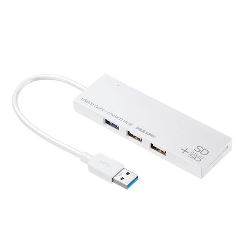 USB3.2Gen1(USB3.1/USB3.0)x1ポート、USB2.0x2ポートのコンボハブにSDカードスロットとmicroSDカードスロットが付いた便利なハブです。 ワイヤレスマウスのレシーバーなどUSB3.2Gen1(USB3.1/...