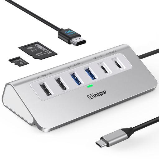 9-IN-1 USB C ハブ: intpw usb ハブ は、4K HDMI、PD 100W 充電、USB Aと2つのUSB-A 3.0 5Gbps、2つのUSB 2.0、SD/TF 3.0スロット。USB-Cケーブルの長さは約50CM。...