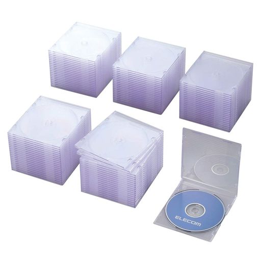厚さ約5mmのスリムタイプ。コンパクトに収納できるスリムタイプのBlu-ray/DVD/CDケース。 収容メディア:Blu-ray Disc/DVD/CD 収容枚数(ケース1枚あたり):1枚 ジャケット収納:○ 入り数:100 材質:ポリスチレン