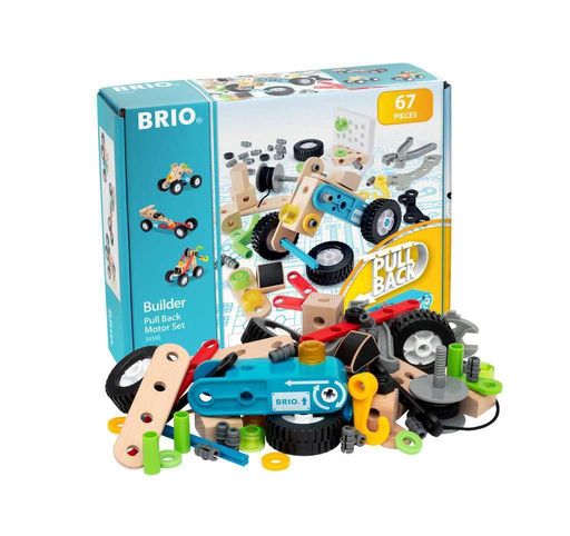 BRIO(ブリオ) ビルダー プルバックモーターセット 34595 電池を使わずに、BRIOビルダーシリーズに走る要素を加えることができます。 プルバックモーターセットのほか、大きなタイヤやフック、ワイヤーリールなどの部品と組立てガイドの全...