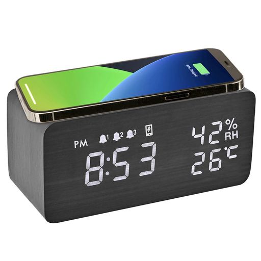 【QIワイヤレス携帯充電】QI受電技術を搭載したワイヤレス目覚まし時計で、本体に置くだけでQI対応端末やQI対応カバー付きスマートフォンを充電できます。注:ご購入の前に、お使いのスマートフォンがQIワイヤレス充電機能に対応しているかどうかを...