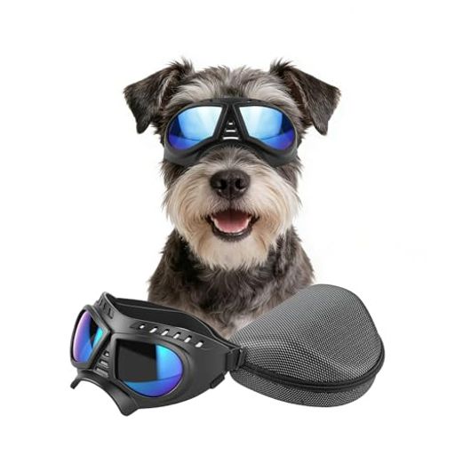 犬用ゴーグル:フレームは柔らかいTPE素材で作成されています。弾力性がよく、多くのワンちゃんの顔にフィットします。ベルト二つあり、ワンちゃんの頭としっかり固定できます。 思いやりのある設計:ワンちゃんの顔や目によりデザインされました。メガネ...