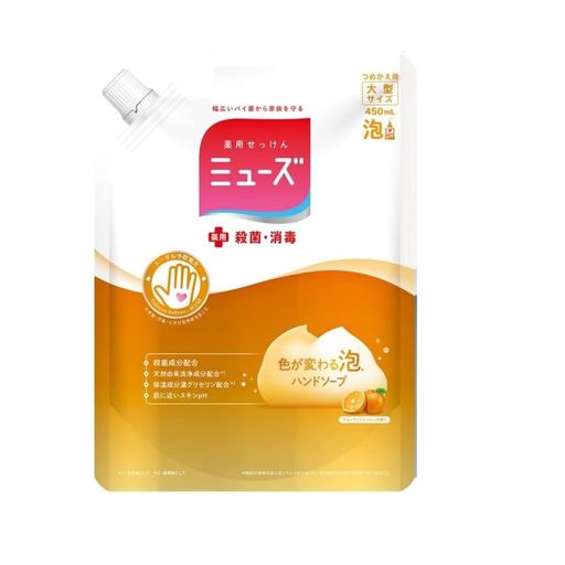 ●フルーティフレッシュの香り ●色が変わる泡!しっかり洗っているうちに泡が白っぽくなり、手の隅々まで泡を広げられます。 ●しっかり殺菌・消毒。殺菌成分配合。 ●天然由来成分配合、保湿成分濃グリセリン配合、肌に近いスキンPH
