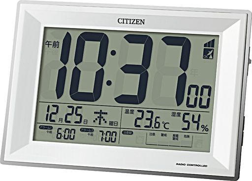 サイズ:117x173x57mm 使用電源:単3形x2本(別売) ムーブメント:電波時計 アラーム:電子音(2つの時刻をセットできるダブルアラーム機能付き) 12時間(午前・午後)表示/24時間表示切替式 本体重量:約250g 素材・材質:...