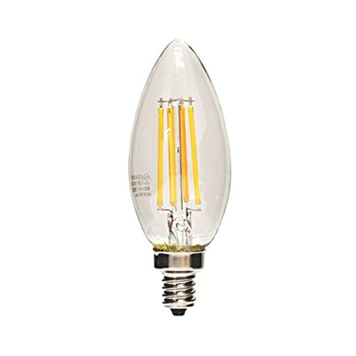 シャンデリア電球40W相当のLEDランプ口金E12タイプ AC100V消費電力4W配光角度290度 全光束440lm 色温度2700K 寿命20000時間 Ra80 ガラスクリア フィラメントタイプ