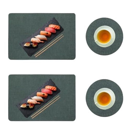 製品内容:プレースマット*2+コーストマット*2、プレースマットサイズ:43x30cm、コースターサイズ:10x10cm、厚さ2mmのプレースマット、材質:PUレザー。 お手入れ簡単:撥水・防汚機能付きで、日常使いにぴったり。食卓の油はねや...