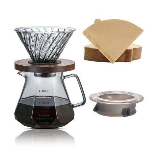 【高品質】コーヒーサーバーとコーヒードリッパーは高ホウケイ酸ガラス製で、臭いがなく、BPAフリーで、残留物が残りにくく、お手入れも簡単です。ガラス製のコーヒーカップは熱に強く、傷つきにくいです。手淹れコーヒーの楽しさを体験するのに最適。V6...