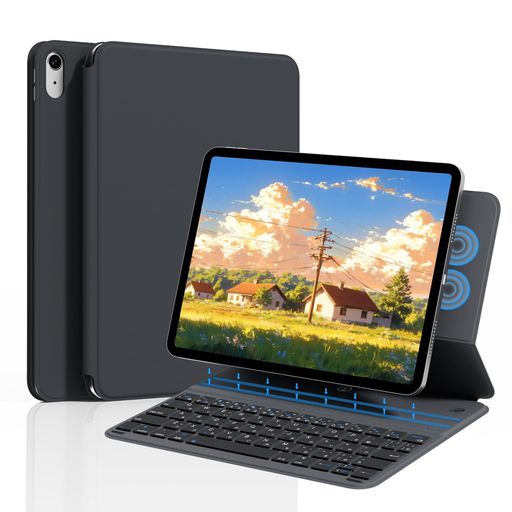 【マグネット式&amp;一体型&amp;超薄型&amp;軽量】 ipad キーボード付きケースが、Bluetoothキーボードとプロテクターケースが見事な一体型設計。キーボードケースが、厚さわずか0.8cm、重量407gという抜群の薄型軽量...