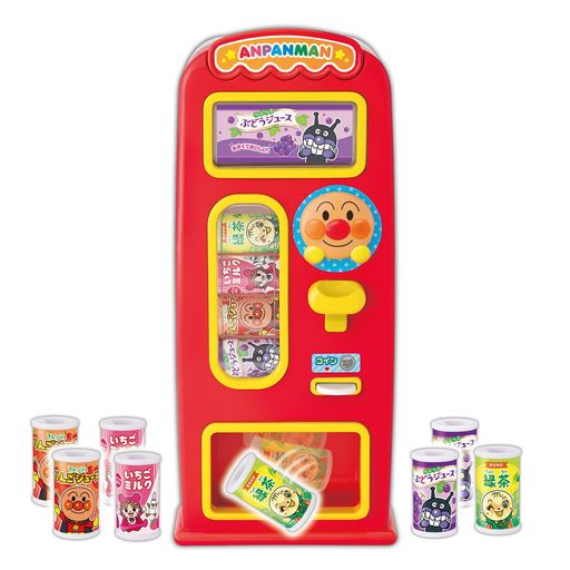 レバーを押すとどんどん出てくる!アンパンマンのミニ自販機! レバーを押してジュースをどんどん買っちゃおう! 缶が落ちてくるのがみえるよ! 電池不要 (C)やなせたかし/フレーベル館・TMS・NTV