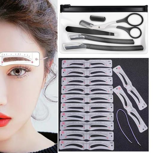 ✅【セット内容】眉毛用テンプレ一ト12種類、眉毛用ハサミ、毛抜、ガード付きカミソリ2本、眉毛用ハサミクシ(予備)。持ちやすさを改良して、こだわりぬいた最高品質のハサミ。眉毛の毛量のバランスを整えるのが実は一番難しい!クシ付きのハサミなら毛量...