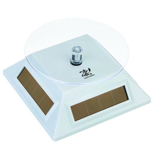 凄!シリーズ 台座10cm角の小型ターンテーブル ソーラーと乾電池の二刀流 本体サイズ:100x100x50mm 使用電池:単三形アルカリ乾電池 x1(別売)