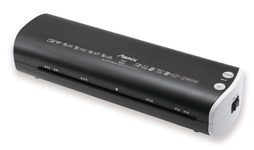 操作が簡単でお手軽なラミネーター。A4対応機。 ウォームアップ時間:5~8分。最大ラミネート厚:0.4mm ラミネート停止レバー付き ラミネート速度:3.8/4.7mm/秒 外形寸法:W340xD100xH70mm