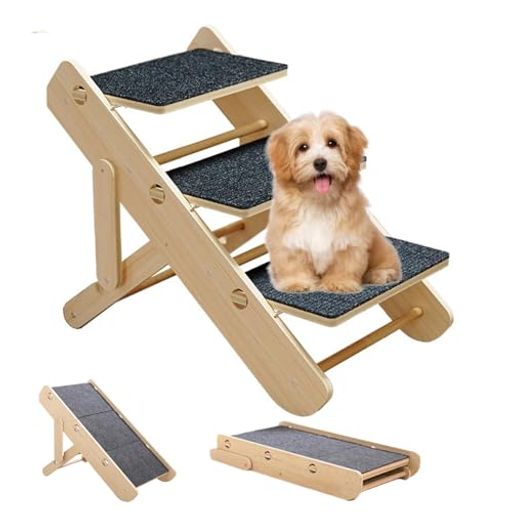 インドア 2IN1コンバーチブルデザイン:3段の階段からスロープに変形させるだけで、高齢のペットや関節炎のペットがソファやベッド、車などに簡単に到達できるようになります。ペットのために緩やかな角度の上り坂を用意することで、ジャンプ時に生じる...