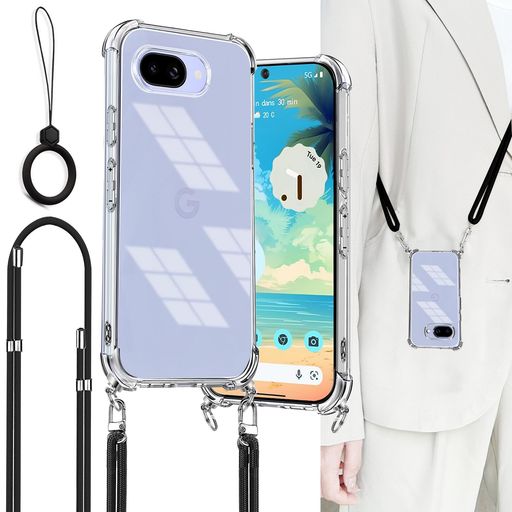 【携帯ストラップ2枚付き&amp;両手解放】本対応GooglePixel9aケースにはフィンガーストラップとネックストラップが付属します、このネックストラップは、ボタンを押すと、カチッと外せて取り外しが簡単です。急な着信、メールやネット使用...
