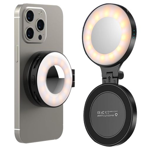 【マグネット式撮影用ライト】MOSENVKAリングライトはマグネット設計を採用し、置くだけで片手でわずか1秒で着脱可能で取り付けや取り外しが簡単に出来ます。iPhone16/15/14/13シリーズ以降のスマホやMagSafeケースに対応で...