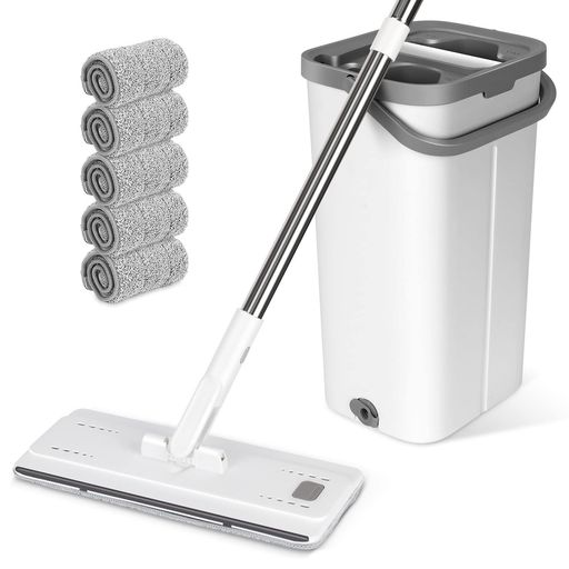【柔軟なモップヘッド】フロアモップは360°回転できるので、家具の下や掃除が難しい場所など、あらゆるコーナーや隙間に届きます。あなたの家事をより簡単にしてください! 【洗浄装置】モップセットに新しく追加されたクリーニングブラシとスクレーパー...