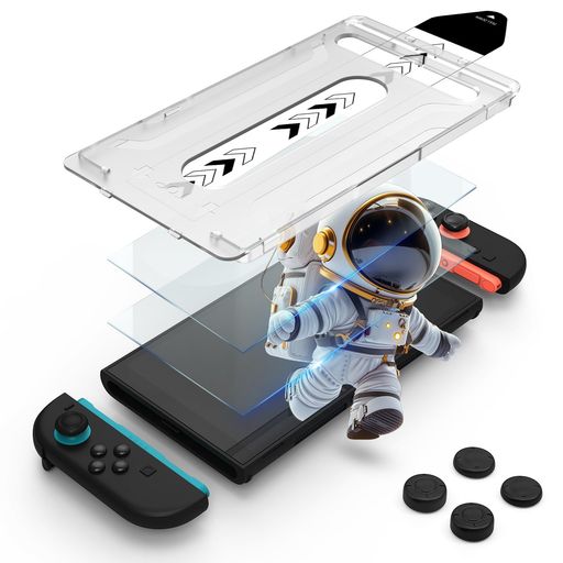 [注意]NintendoSwitch2用、スクリーンの曲面にぴったりフィットします。 [9H耐傷・耐落下]0.33mmの超薄型強化ガラスで、エッジが丸く、衝撃強度が向上します。 [ワンクリックインストール]パッケージの種類も一致する位置決め...