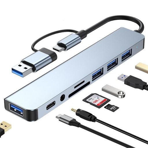 【8in1ノートパソコンドッキングステーション】この多機能USBハブエクステンダーは、USB3.0ポートx1、USB2.0ポートx3、USBC2.0ポートx1、SD/TFカードリーダー、3.5mmオーディオジャックx1を備えています。USB...