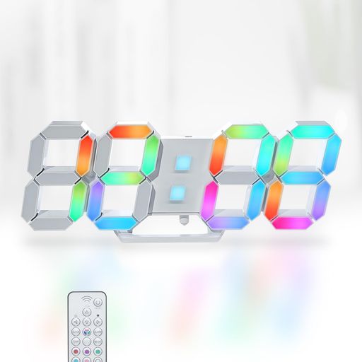 【15インチカラーLEDライトウォールクロック】この3DLED壁掛け時計は、7つの光の色から選択可能な変色LED時計であり、デスクスタンド付き、デスクやベッドサイドテーブルに置いて卓上時計として使える、このデジタル目覚まし時計は、リビングル...