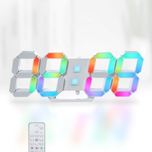 【15インチカラーLEDライトウォールクロック】この3DLED壁掛け時計は、7つの光の色から選択可能な変色LED時計であり、デスクスタンド付き、デスクやベッドサイドテーブルに置いて卓上時計として使える、このデジタル目覚まし時計は、リビングル...