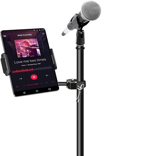 【マイクスタンド用デザイン】当社のマイクスタンド用iPadホルダーは、99%高強度アルミニウム製で、4.7~13インチのiPadやスマートフォンに対応。マイクスタンド、ブーム、楽譜スタンド、シンバルスタンドに簡単に取り付け可能で、任意の位置...