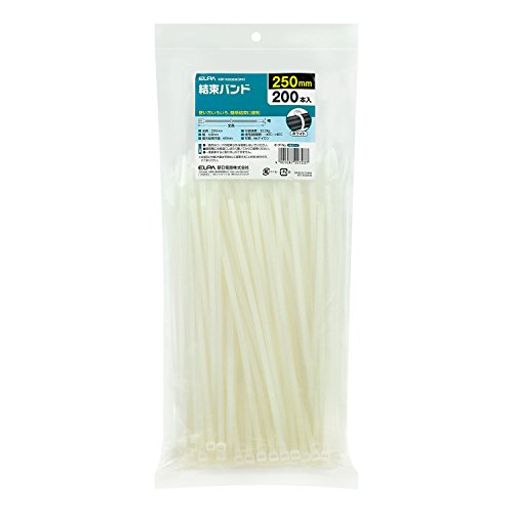 ■全長:250mm ■幅:4.8mm ■最大結束内径:60mm ■引張強度:22.2kg ■使用温度範囲:-40°C~+85°C ■材質:66ナイロン ■200本入 ■カラー:ホワイト