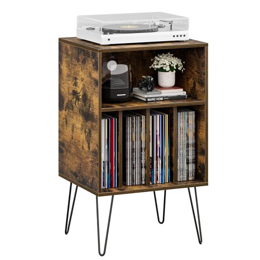 【大容量レコード棚】3段の実用的な設計で、コレクションをすっきり整理。最大150枚のアルバムを収納できる大容量ながら、目的の1枚を素早く取り出せます。レコードプレーヤーや小物の専用スペースも確保した、機能性の高さが特徴です。 【丈夫で安定し...