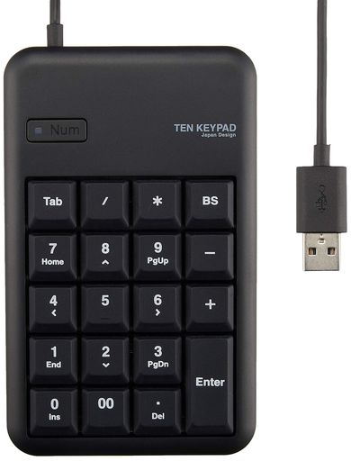 マウスなどのUSB機器を2台まで接続できる2ポートUSB2.0ハブが付いたコンパクトUSBテンキーパッドです。 机上での省スペースに役立つコンパクトサイズです。 Excelでの作業に便利な[Tabキー]と、数字の入力に便利な[00]キーが付...