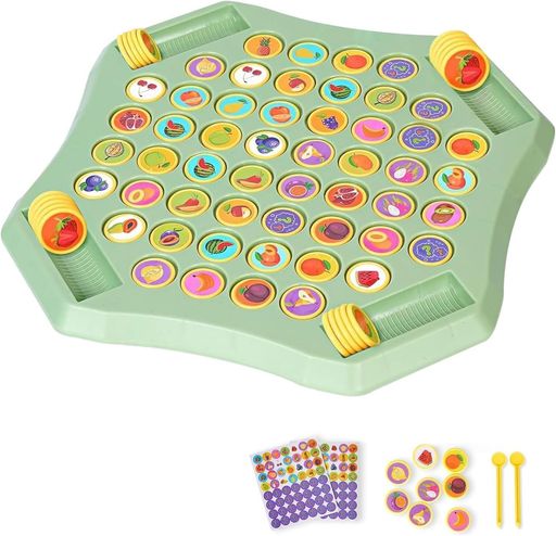 🎁【充実のセット内容ですぐ遊べる】この神経衰弱ゲームは、お子さまからご高齢の方まで楽しめる、定番のペアリングパズルです。52ピースのチップ、28種のフルーツステッカー、チップをめくる専用ペン2本、専用ボードがすべて揃っていま...