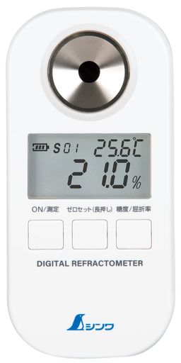 測定範囲糖度(Brix値)0~53% IP65で使用後の水洗いが可能です。 現在温度が表示されるので、自動温度補正範囲か一目でわかります。 精度(Brix値)プラスマイナス0.2% 自動温度補正範囲5~40°C
