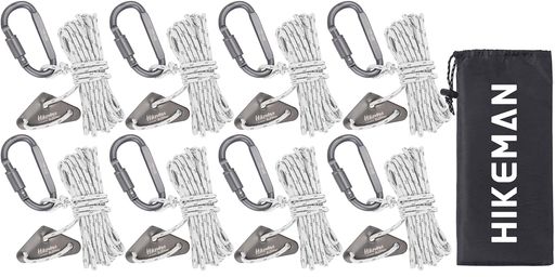 ⭐【セット内容】4mm*4mのロープx8本、アルミニウム製自在金具x8個、カラビナx8個、黒い収納袋x1個。ロープの内側がナイロン、外側がポリエステル。自在金具はアルミニウム。重さ:0.3kg、耐荷重:350kg ⭐【強い反射性】このロープ...