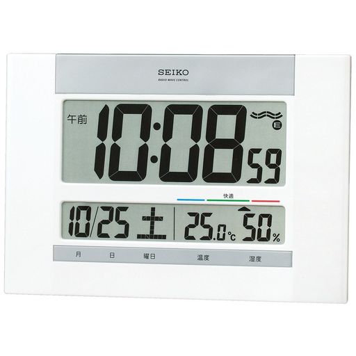 本体サイズ:掛けた状態:18.0x26.0x2.2cm 置いた状態:17.4x26.0x8.1cm 本体重量:0.46kg 素材・材質:プラスチック枠 生産国:中国 ムーブメント:電波修正機能(40kHz/60kHz自動選局)/電波OFFつ...