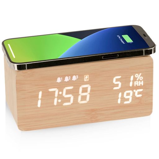 【QIワイヤレス携帯充電】QI受電技術を搭載したワイヤレス目覚まし時計で、本体に置くだけでQI対応端末やQI対応カバー付きスマートフォンを充電できます。注:ご購入の前に、お使いのスマートフォンがQIワイヤレス充電機能に対応しているかどうかを...