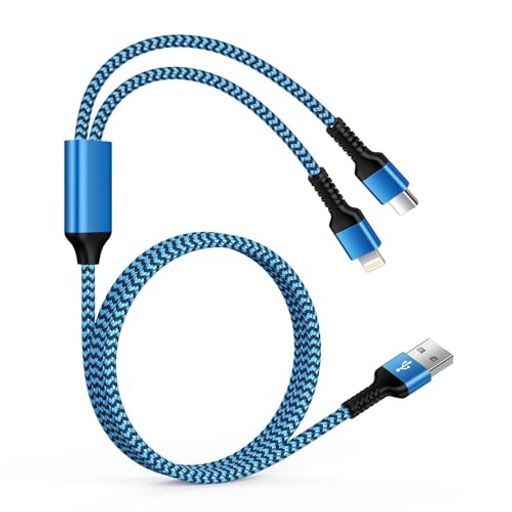 【2in1 充電ケーブル】このケーブルはiPhone、Type-Cが一つになった超便利な一本二役の2in1充電ケーブルで、2台のデバイスが同時に急速充電できます。(ご注意:本製品は充電専用で、データ転送対応しておりません。) 【急速充電QC...