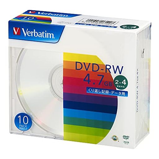 品種:データ用 DVD-RW 容量:4.7GB くり返し記録用 盤面印刷:x(シルバーディスク) 倍速:2-4倍速,ケース:5mmスリムケース,入り数:10枚