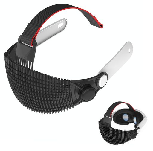 対応機種:MetaQuest3/MetaQuest3S 頭に当たる部分は柔軟なシリコンゴムを採用しており、頭に優しく、圧力を分散させ、快適にVRの世界を楽しめる! 頭の形状に合わせて設計されており、横になっている場合でも優しくフィットし、圧...